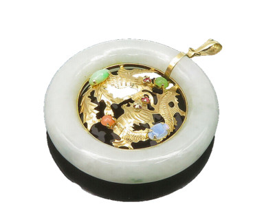 14K GOLD Vintage Multi Gemstone Round Dragon Pendant GP052 | eBay