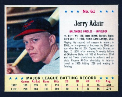 Jerry Adair 1963 Jell-O Jello Card #61 Baltimore Orioles STUNNING | eBay