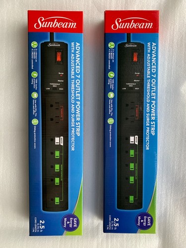 2 PC Sunbeam Advanced 7 Outlet Power Strip with Surge Protector ,BRAND ...
