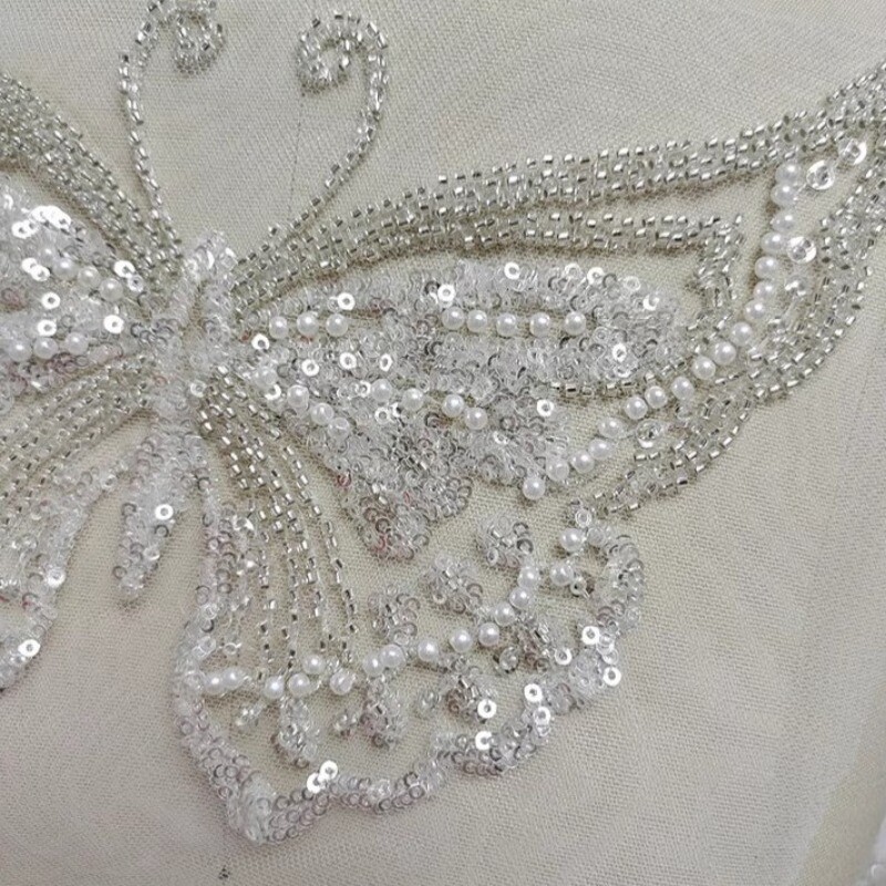 Glitter Sequin Butterfly Applique DIY Beads Patch Sew on Veil Wedding ...