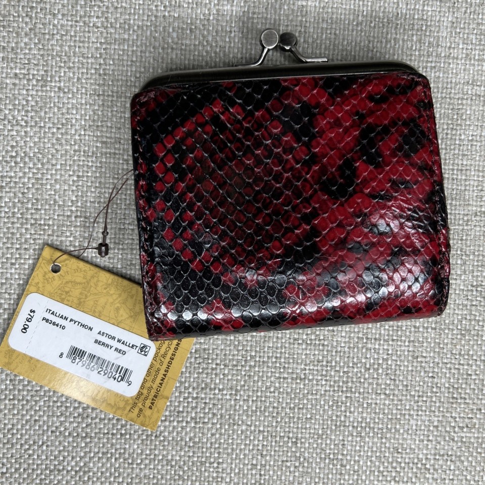 Patricia Nash NWT Astor Wallet Berry Red Italian Python Kiss Lock Cash ...
