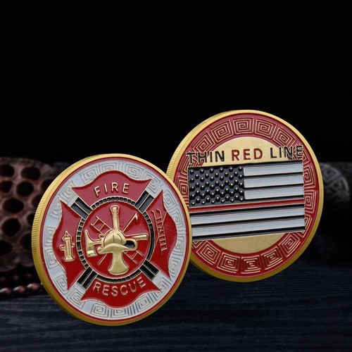 Fire Rescue Commemorative Fireman Challenge Coin Thin Red Line Flag ...