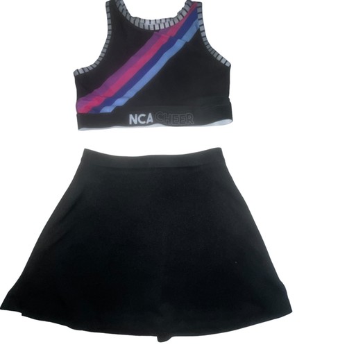 NCA Cheer Cheerleader Uniform L Top & 26" Skirt Black Striped Detail ...