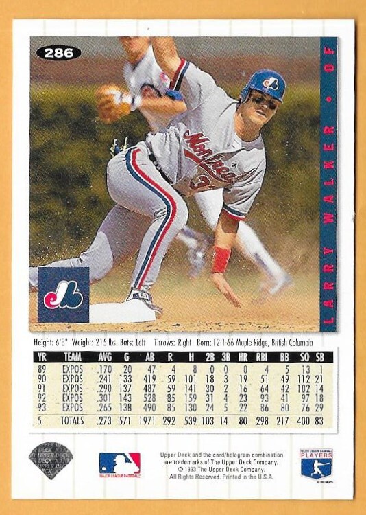 LARRY WALKER MONTREAL EXPOS #286 - UPPER DECK COLLECTOR'S CHOICE NM-MT ...