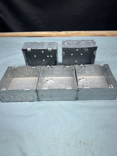 Lot Of 5 RACO 2-gang gray metal New work standard square electrical box ...
