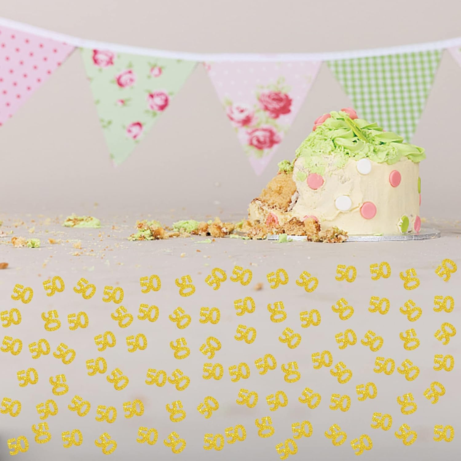 Set of 100 Number 50 Confetti, Gold Glitter 50 Paper Scatter, 50Th ...