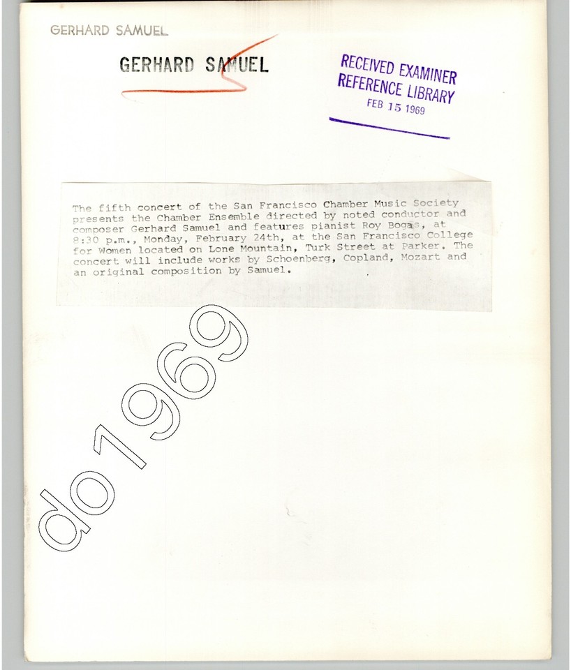 Maestro Oakland Symphony Conductor GERHARD SAMUEL Headshot 1969 Press ...