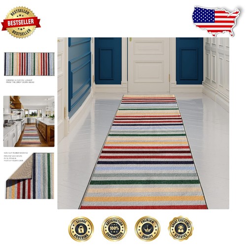 Custom Length Indoor Runner Rug - 26" Rainbow Design for Hallway ...