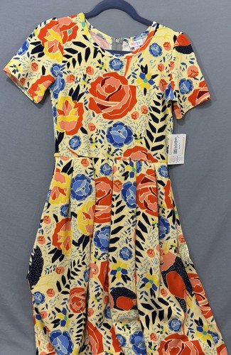 NWT LuLaRoe Dress Small Amelia Yellow Floral Short Sleeve Pleated A ...