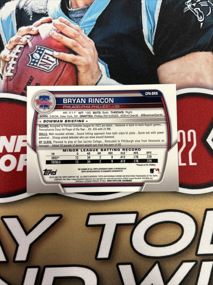 2023 Bowman Chrome Baseball Bryan Rincon 1st Speckle Chrome Auto /299 ...