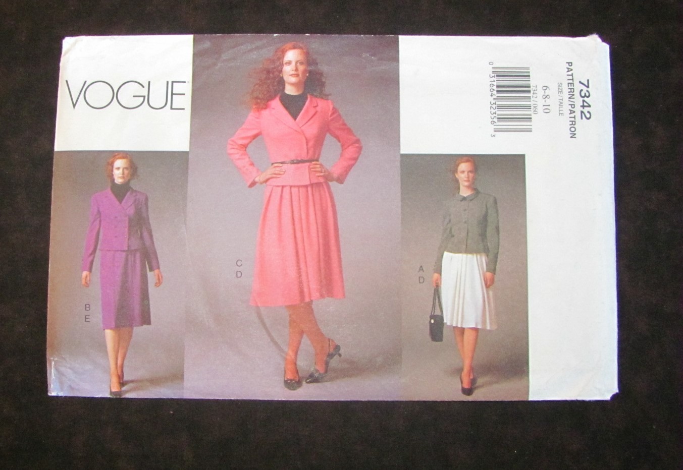 Vogue Pattern 7342 Misses Jacket and Skirt 5 projects Loose Fit Sizes 6 ...