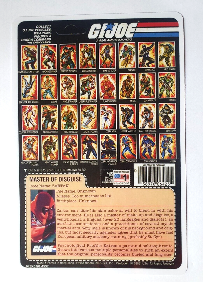 REPRO Reproduction GI JOE CUSTOM 84 ZARTAN CARDBACK Action Figure File ...