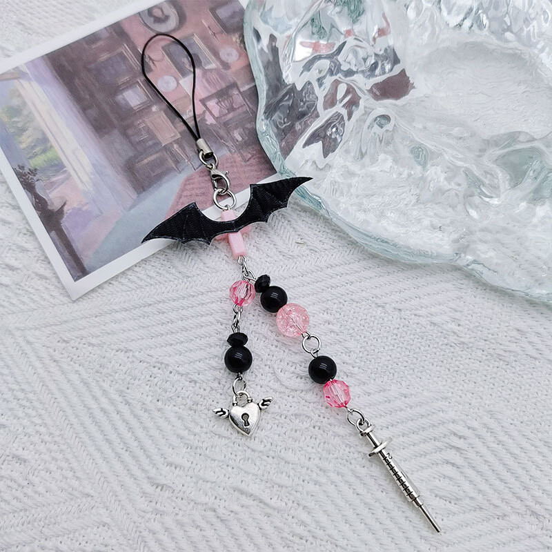 Goth Punk Phone Charms Pendant Kawaii Keychain Love Lock Syringe Strap ...