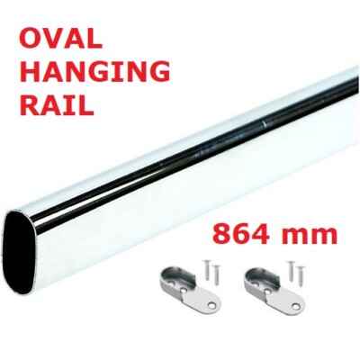 WARDROBE RAIL OVAL, CHROME, HANGING RAIL, FREE END SUPPORTS & SCREW ...