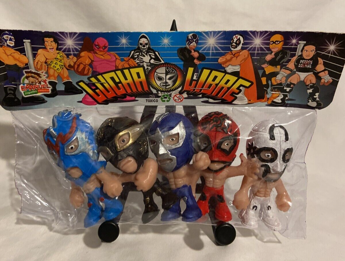 LUCHA LIBRE SET Luchadores Cabezones 3" Action Figures Mexican Toys set ...