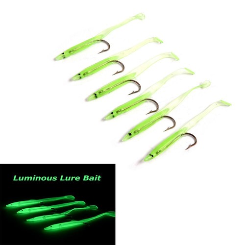 Luminous Lead Jig Head Artificial Soft Bait Fish Eel Lure Worm Barbed ...