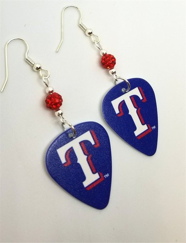 MLB Texas Rangers Guitar Pick Earrings with Red Pave Beads | eBay
