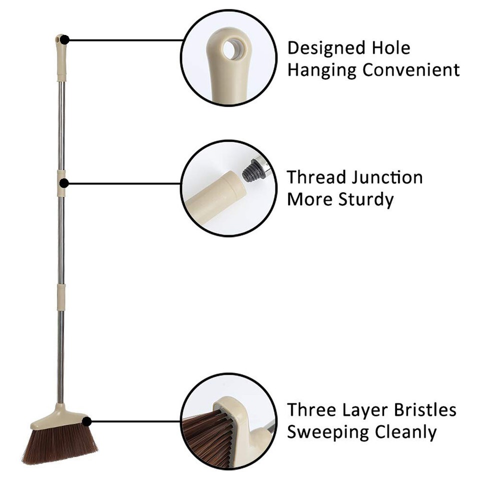 Stand Up Dustpan&Broom Set 50” Long Handle Broom w/ Dust Pan for Indoor ...
