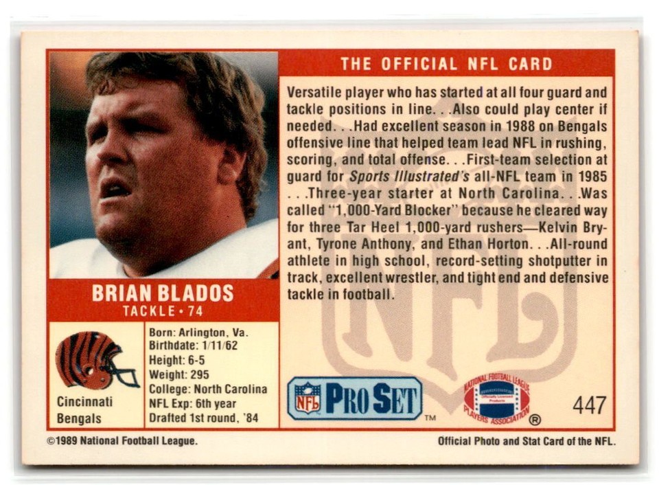 1989 Pro Set FOOTBALL #447 Brian Blados Rookie Cincinnati Bengals | eBay