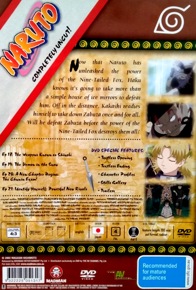 Naruto : Volume 5 : Shinobi Weapons : NEW DVD : Region 4 *Very Rare OOP ...