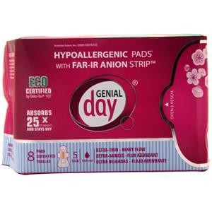 Genial Day Eco-Certified Pads with Anion Strip Ultra-Thin/Heavy Flow 8 ...
