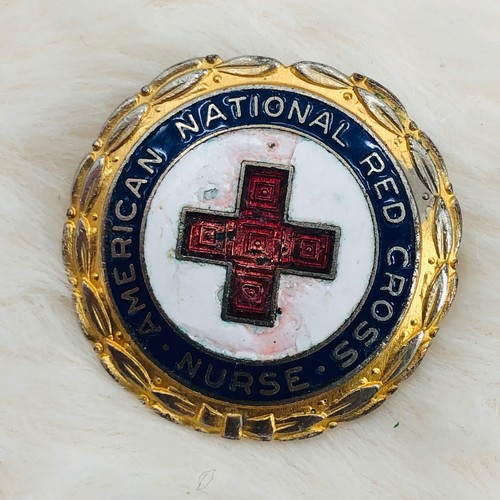 Vtg American National Red Cross Nurse Gold Tone Enamel Badge Lapel Pin ...