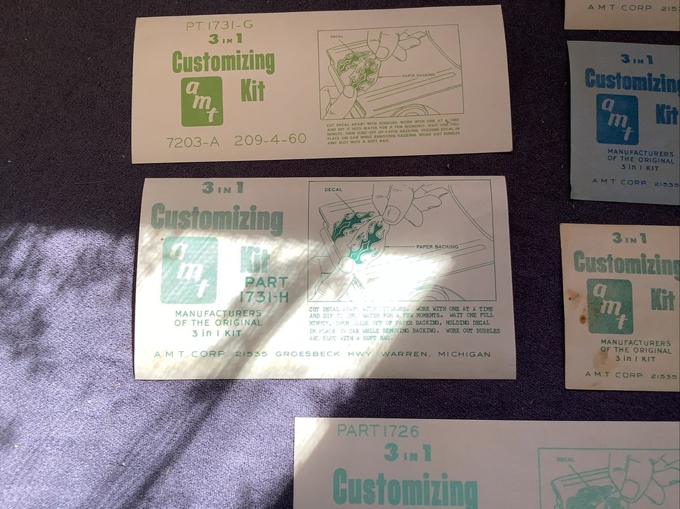 Vintage AMT Decals 3 in 1 Customizing Decal Sheets Lot Of Seven Used | eBay