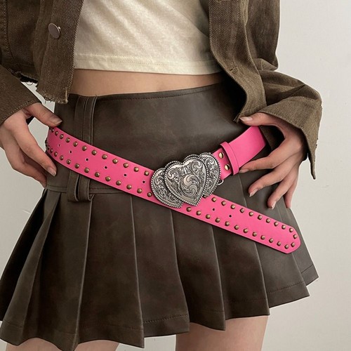 Metal Buckle Heart PU Leather Belt Rivet Trouser Decoration Female ...