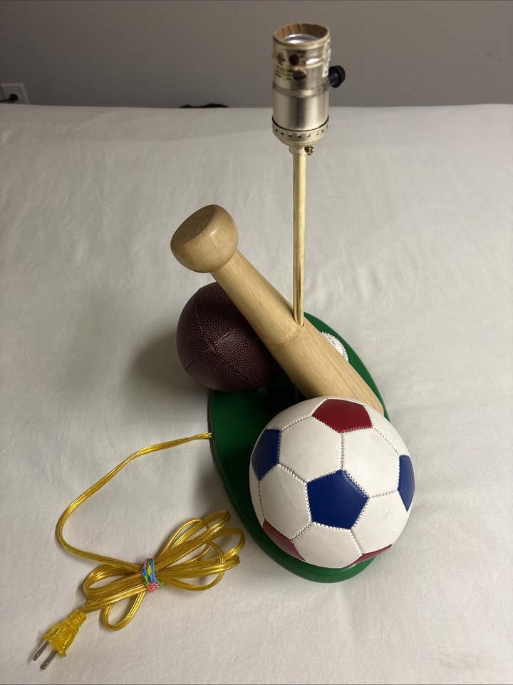 Vtg Sports Lamp Football Baseball Soccer Ball Bat Tested Works 17" H ...