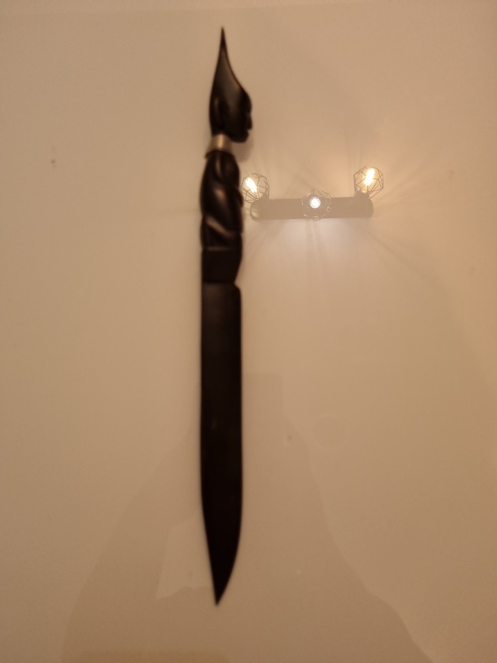 Hand-carved African decorative wooden knife, tribal figure handle, 38 ...