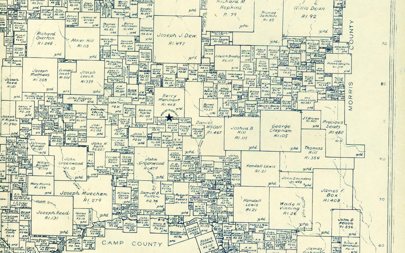 Old Titus County Texas Land Office Owner Map Mount Pleasant Miller's ...