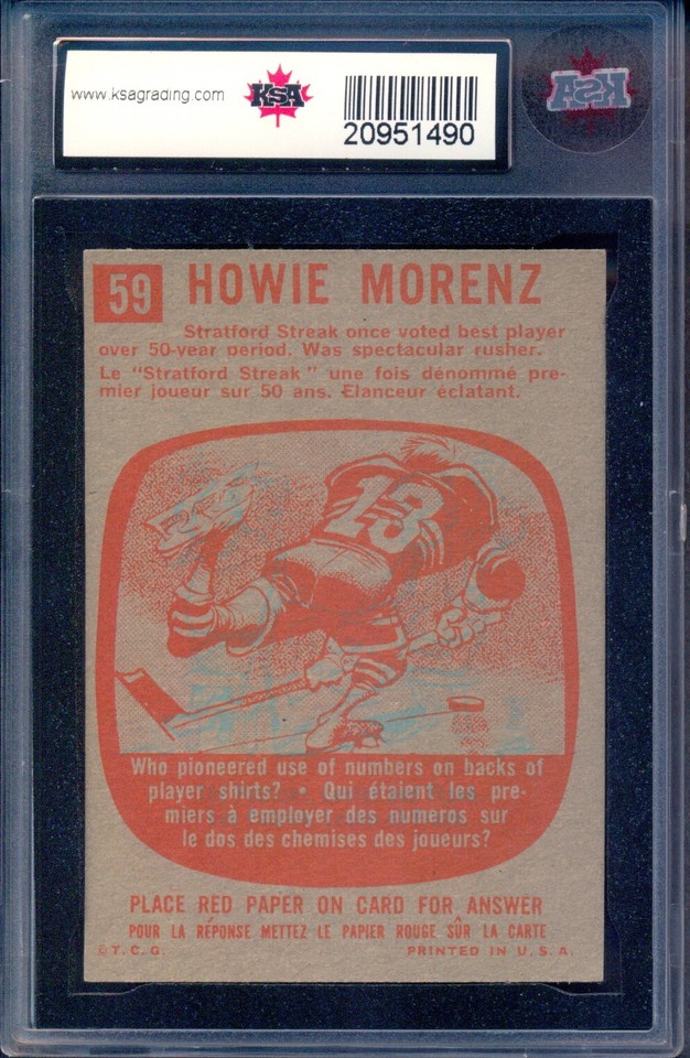 1960-61 Topps Hockey #59 Howie Morenz ALL-TIME GREATS KSA 8.5 NM-MINT+ ...