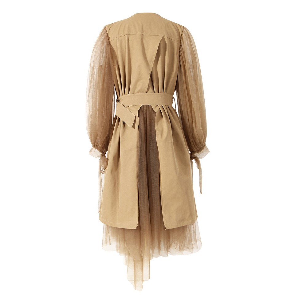 Women's Windbreaker Autumn Double-Breasted Stitching Mesh Back Split ...