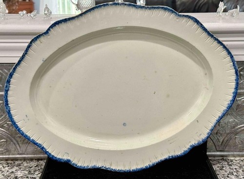 Large Antique Leeds Type Blue Feather Edge Creamware 18" Oval Shaped ...