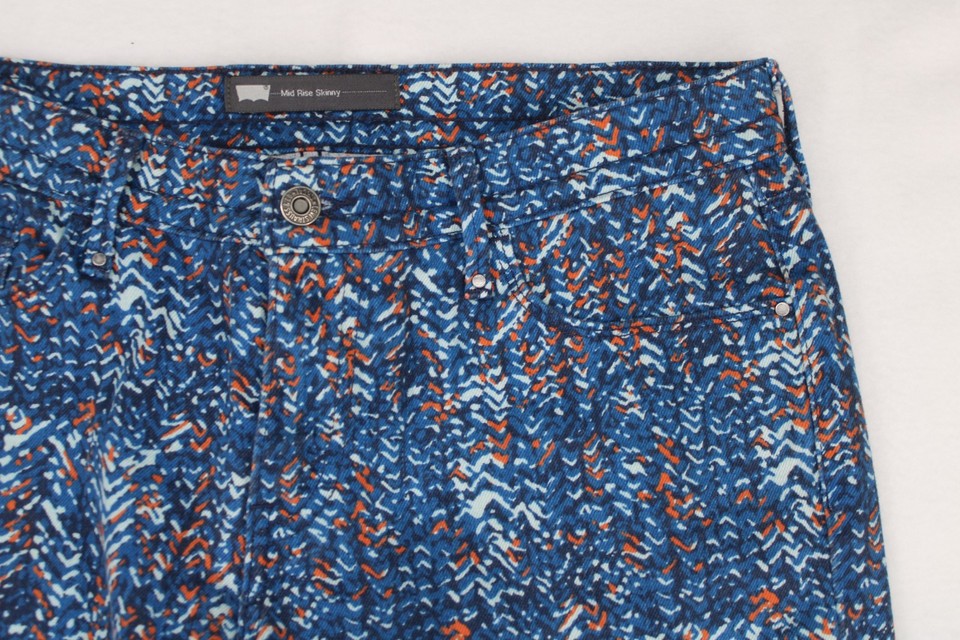 LEVI'S Vtg Mid Rise Skinny Blue Orange Pattern JEANS Women's 10M | eBay