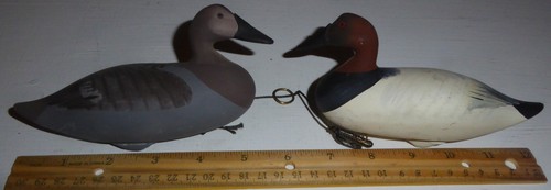 two Canvasback duck decoys, tethered together, small, cute | eBay