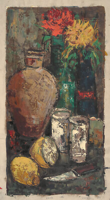 VARETTI SIGNED Vtg c1968 Original Oil/Unstretched Canvas Painting STILL ...