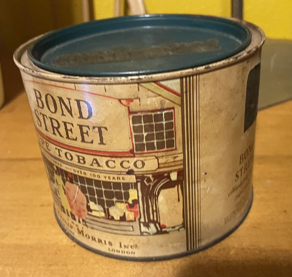 Vintage Pipe Tobacco Tin Can BOND STREET Pipe Advertising PHILIP MORRIS ...