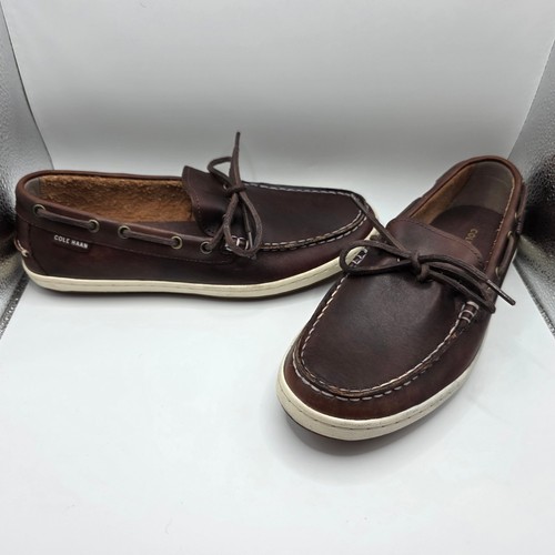 Cole Haan Mens Brown Leather Boat Shoes Moc Toe Loafers Driving ...