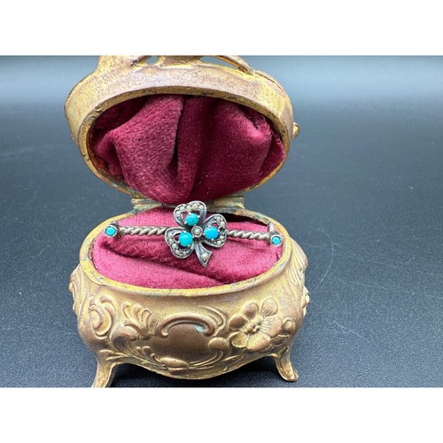 Antique Art Nouveau Turquoise Clover Pin Brooch 800 Silver Shamrock ...