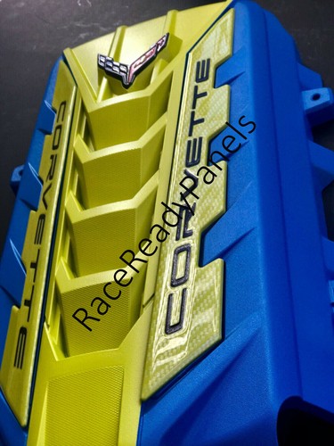2020 CORVETTE C8 ENGINE COVER ACCELERATE YELLOW RAPID BLUE CF RAILS NEW ...