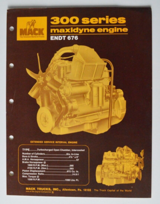 MACK Trucks 300 series maxidyne ENDT 676 1974 dealer sheet brochure ...