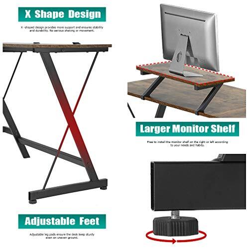 FDW Computer Desk 51 Inchs L Shaped Desk with Large Monitor Stand Home ...