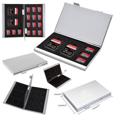 Silver Aluminium 2 x SD Memory Card 15 x Micro SD SDHC Cards Holder ...
