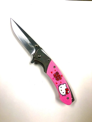 8” Hello Kitty Pink Spring Assisted Pocket Knife Silver Blade With Clip ...