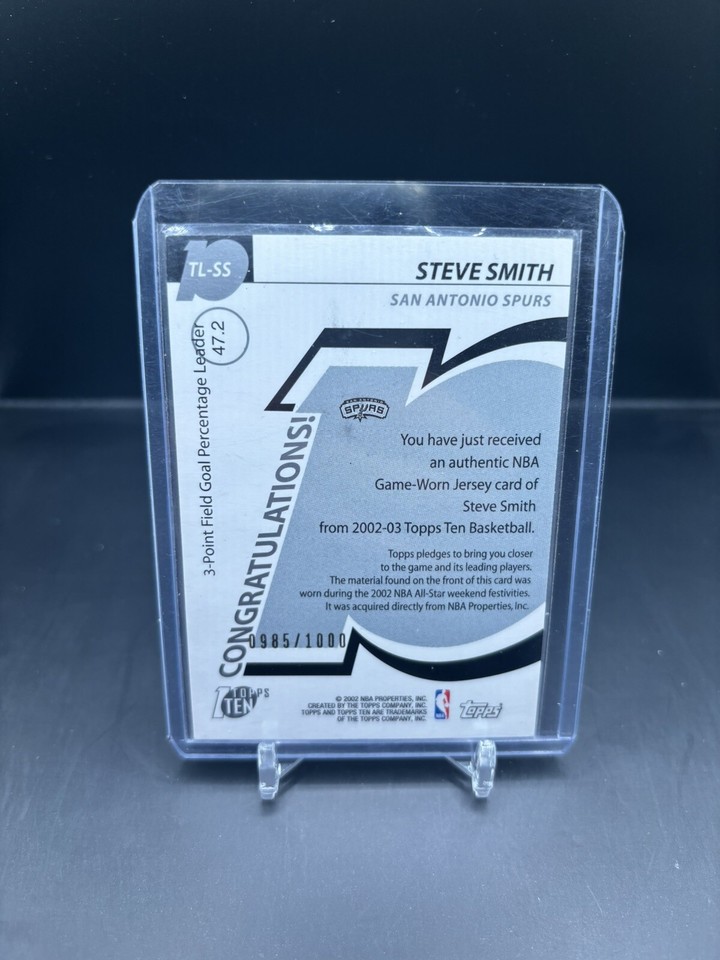 Steve Smith 2002 Topps Ten Ten Team Leader Jersey /1000 Spurs | eBay