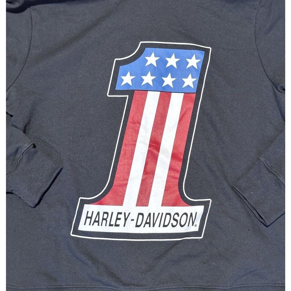 HARLEY-DAVIDSON Special #1 Race Font Zip Front Hoodie Black Women's Sz ...