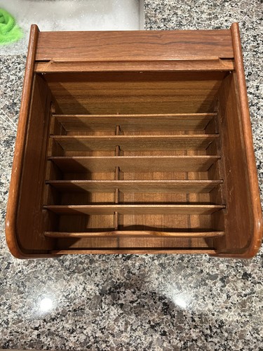 Vintage Teak-Tech Brand USA Wooden Roll Top Organizer Desk Storage | eBay
