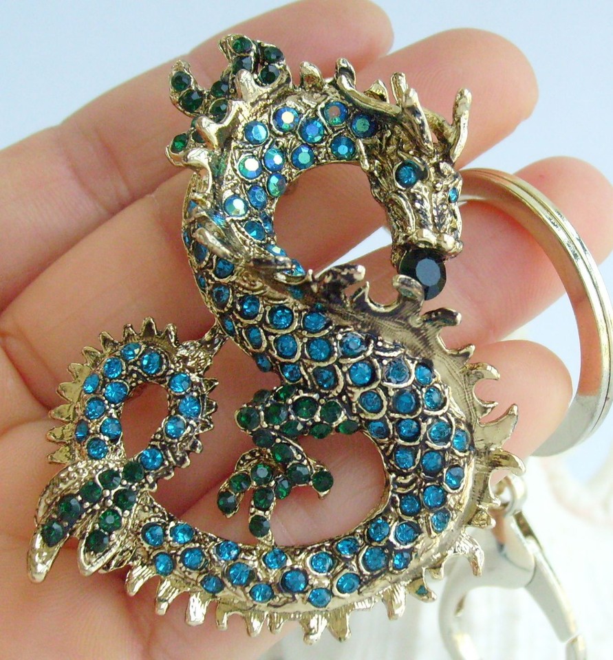 2.36" Unique Chinese Dragon Keychain Pendant Rhinestone Crystal KP02980 ...