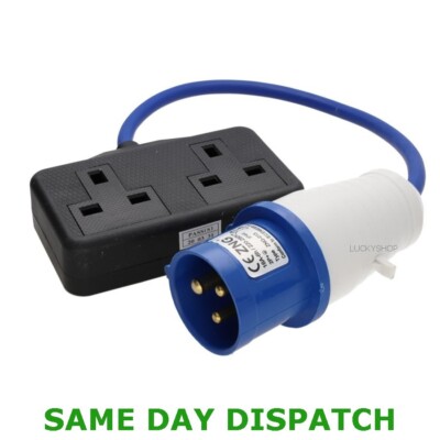 Caravan Site Power Plug 240V 16A to 13A UK Dual Sockets Adapter Cable ...